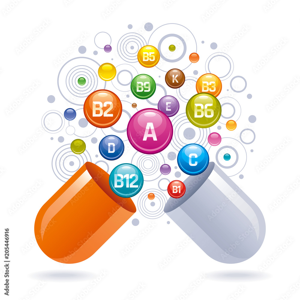 Praca wektorowa bez tantiem: Medical vitamin, mineral background ...