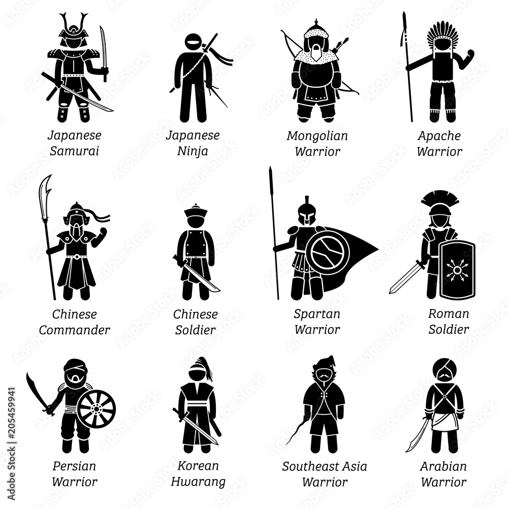 Ancient warriors around the world. Illustrations depict ancient ...