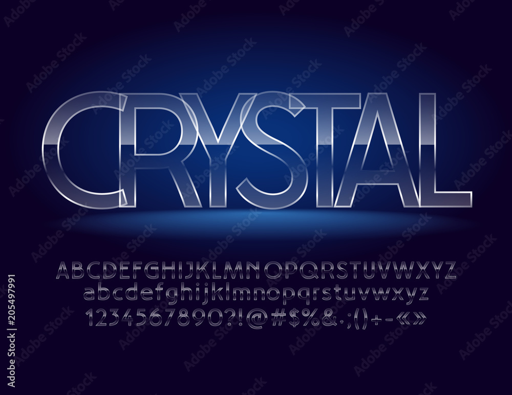 Vector Magic Crystal Transparent Font. Glass Style Alphabet Set. Cold ...