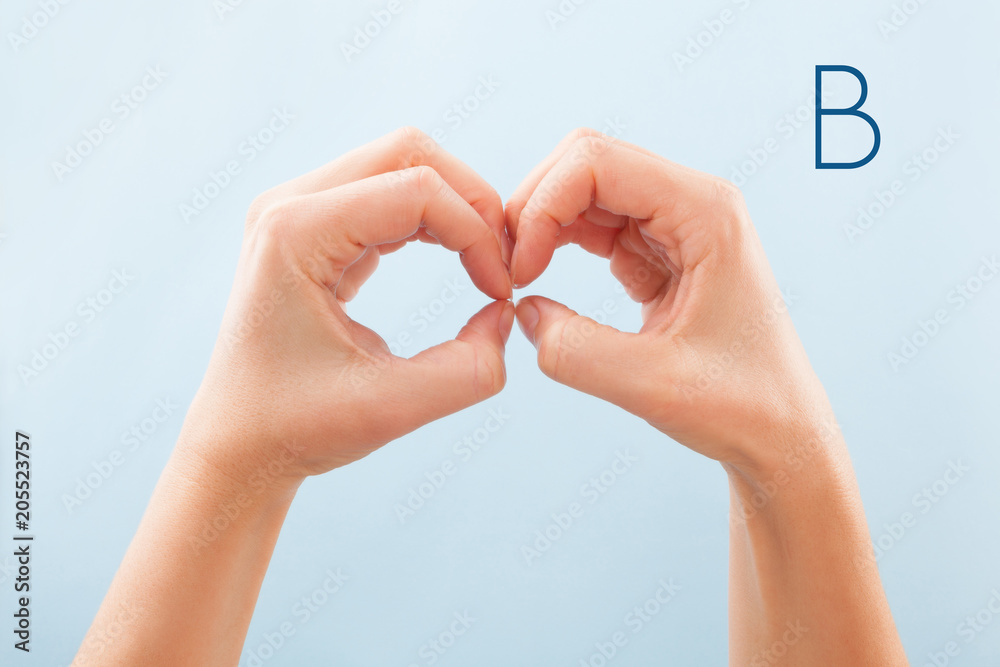 BSL Fingerspelling alphabet letter B. Stock Photo | Adobe Stock