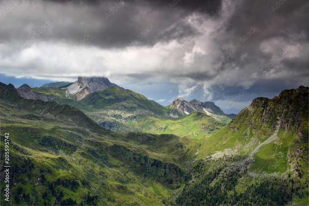 Carnic Alps Main Ridge in bad weather conditions with grassy rocky ...