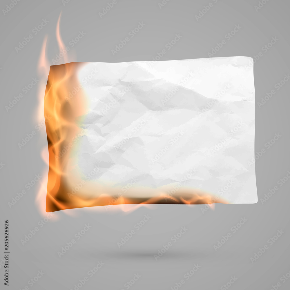 Burning piece of paper with copy space. crumpled paper blank. Crumpled ...