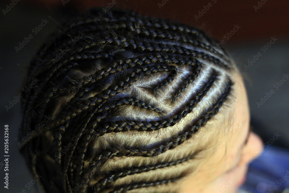 pigtails braided on the head, thin corn rows, African style hairstyles ...
