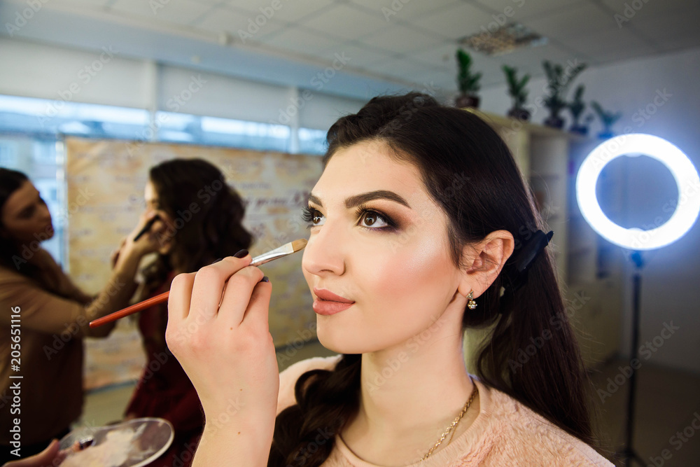 Visage concept. Close up woman getting make up on eyelids. Applying ...