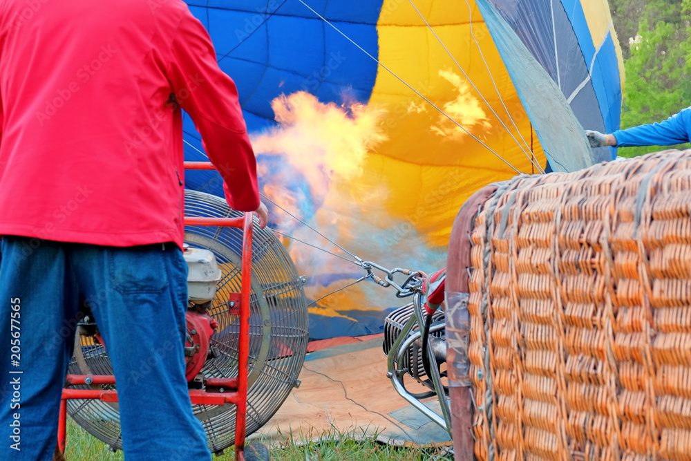 ภาพถ่าย Stock Process of inflate the balloon before the flight using a ...