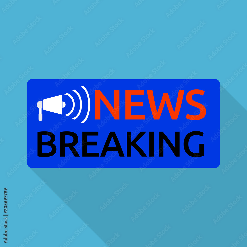 Blue banner breaking news logo. Flat illustration of blue banner ...