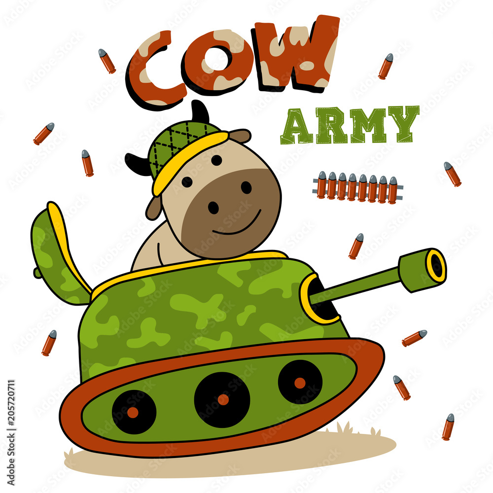 cow army. funny illustration for book cover and children clothes Stock ...