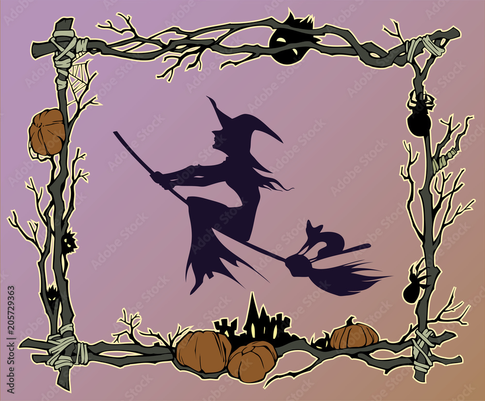 Cartoon halloween frame illustration of diverse evil bizarre creatures ...
