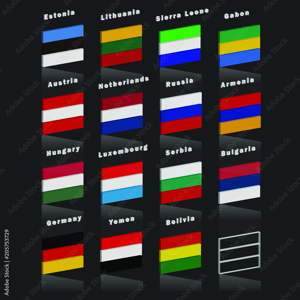 Flags of the countries of the world. Country flags of three colors ...
