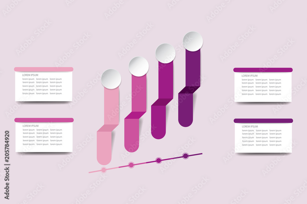 Infographic vector in shades of pink and purple color showing an upward ...