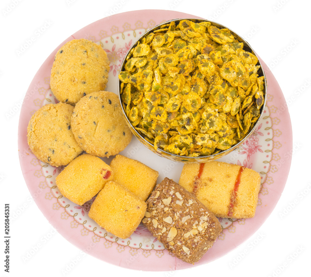 Indian Snack Chana Jor Garam with Sweet Cookies Also Know as Chana Chor ...