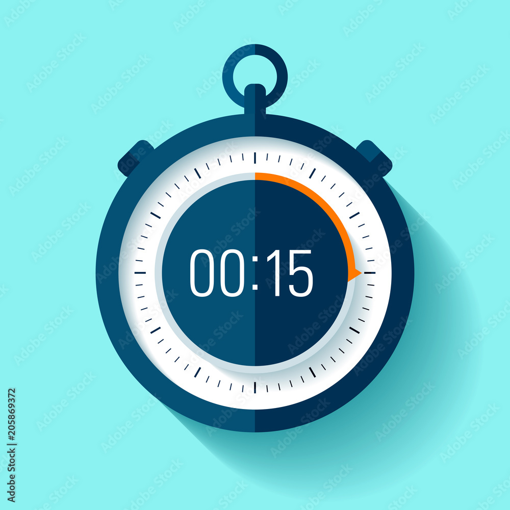 Stopwatch icon in flat style, timer on color background. Sport clock ...