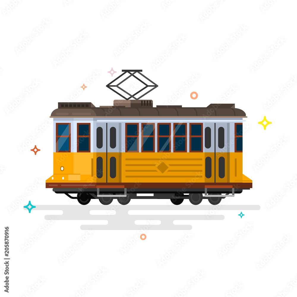 Vintage tram. Retro tram. Detailed tram. Side view tram. Stock Vector ...