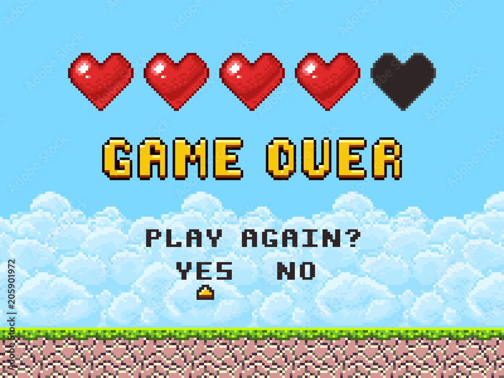 Game over pixel art arcade game screen vector illustration Stock Vector ...