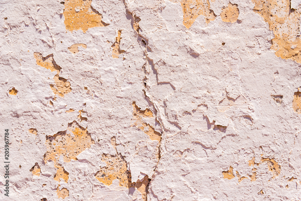 Old flaky paint peeling off on old wall, cracks and scrapes on the ...