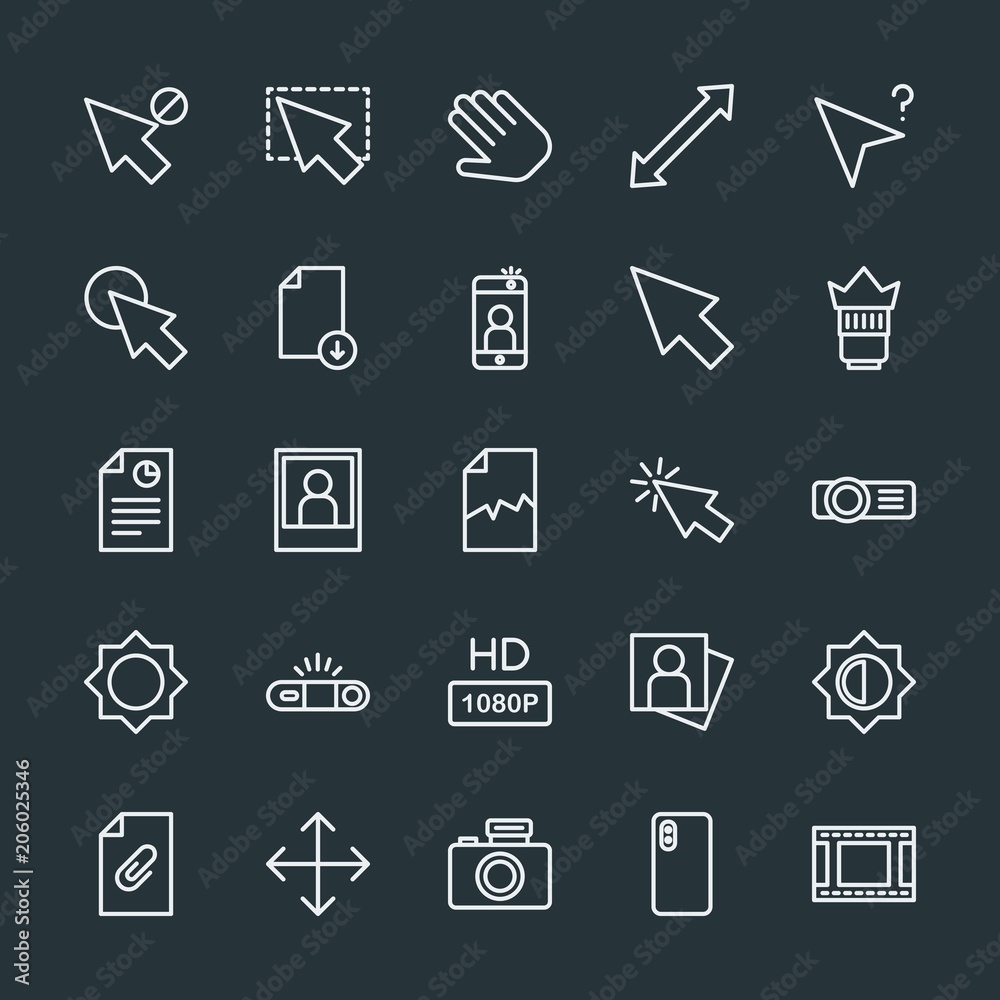 Modern Simple Set of video, photos, cursors, files Vector outline Icons ...