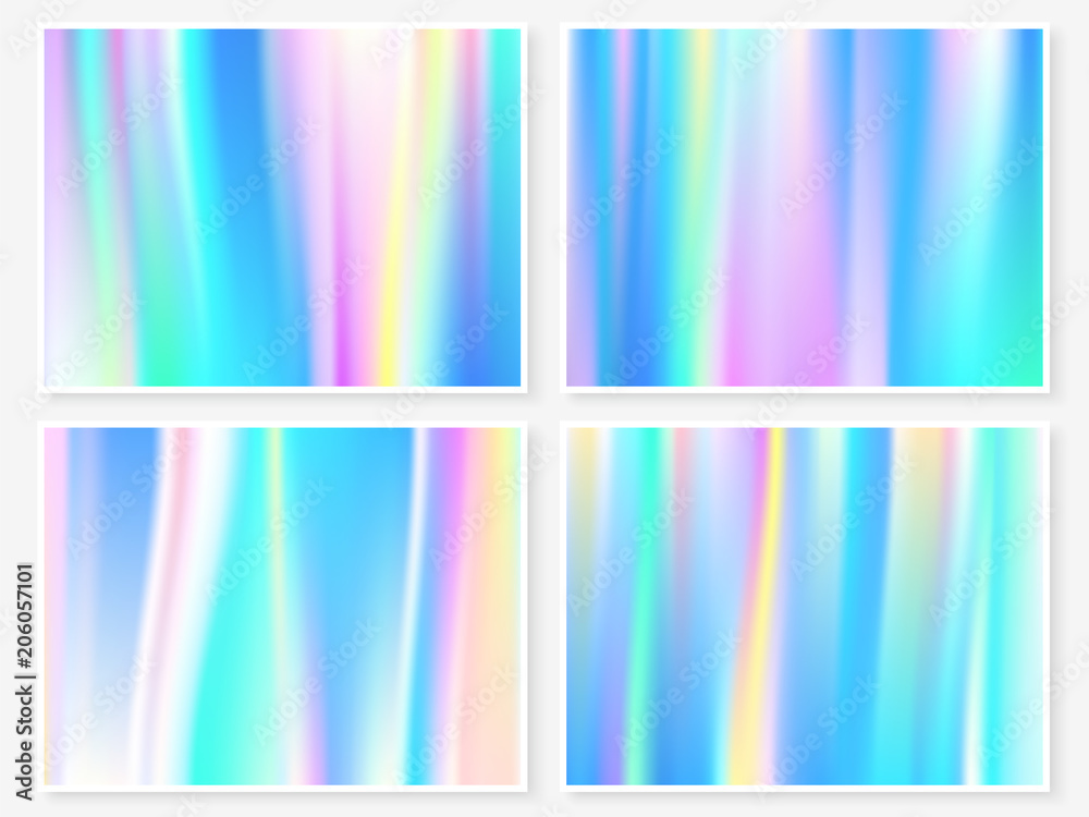 Holographic backgrounds set. Smooth multicolor textures. Hologram ...