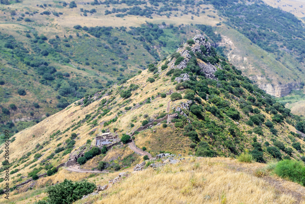 The ruins of the ancient Jewish city of Gamla on the Golan Heights ...