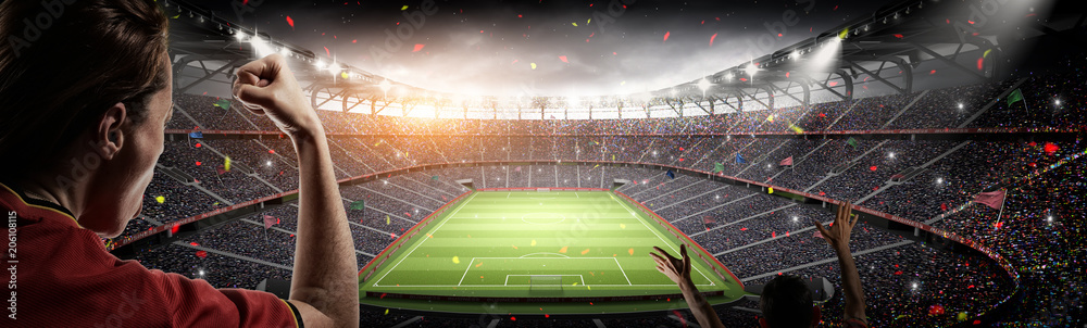 soccer fans and 3d rendering imaginary stadium Stock Photo | Adobe Stock