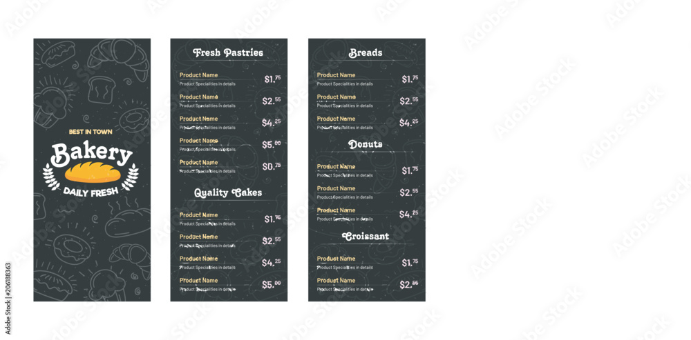 Bakery shop menu card design. Stock Vector | Adobe Stock