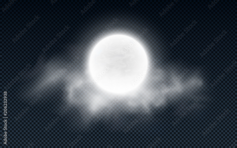 Realistic full moon with clouds isolated on a transparent background ...