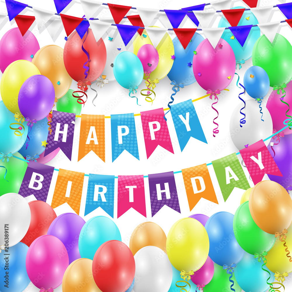 Birthday balloons template. Colorful balloons vector graphic. Vector ...