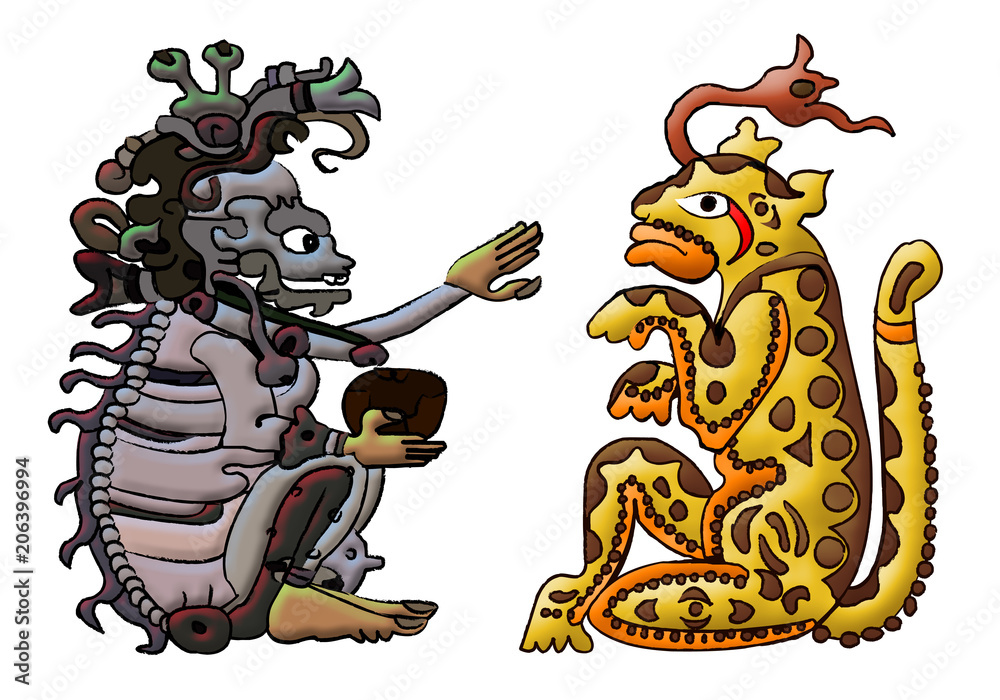 Mayan gods, Balam mayan deities illustration on white background. Stock ...
