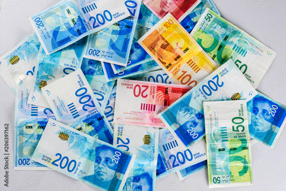 Foto De Stock Stack Of Various Israeli Shekel Bills Israel Money