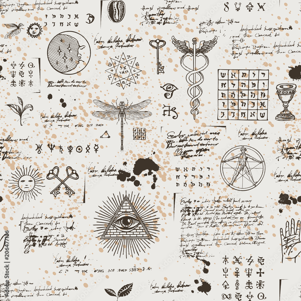 Vector seamless background on the theme of mysticism, magic, religion ...