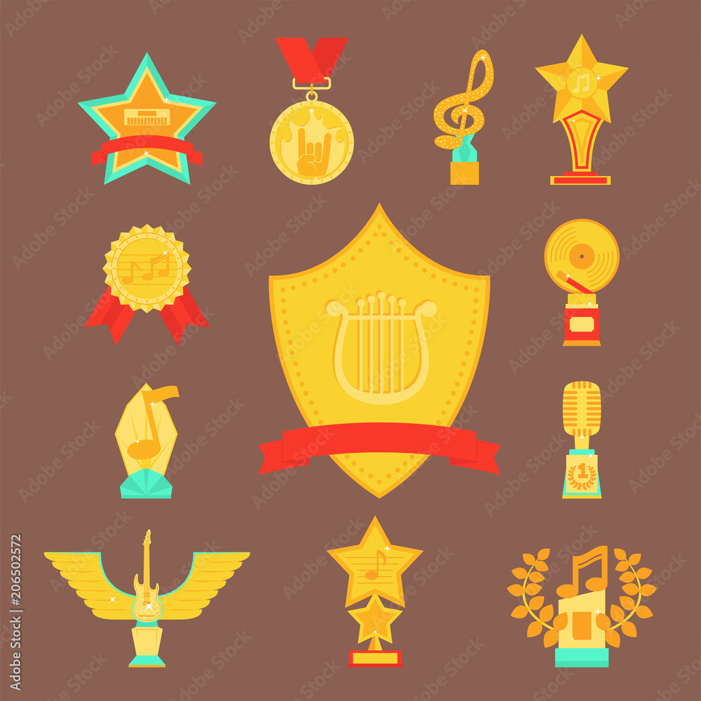 Music vector award statuette microphone and notes entertainment winner ...