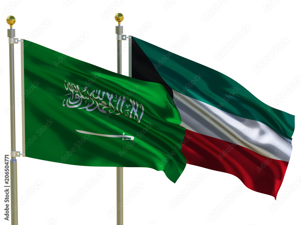 Saudi Arabia flag Kuwait flag Isolated Silk waving flags Kingdom of ...