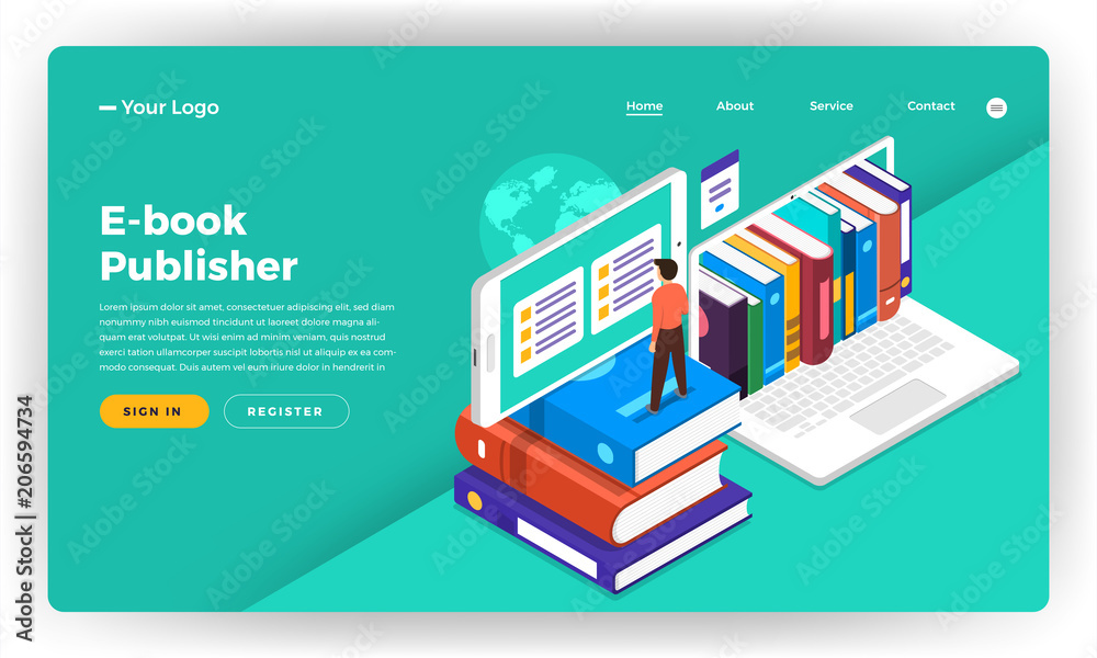 Mock-up design website flat design concept E-book, e-learning, digital ...