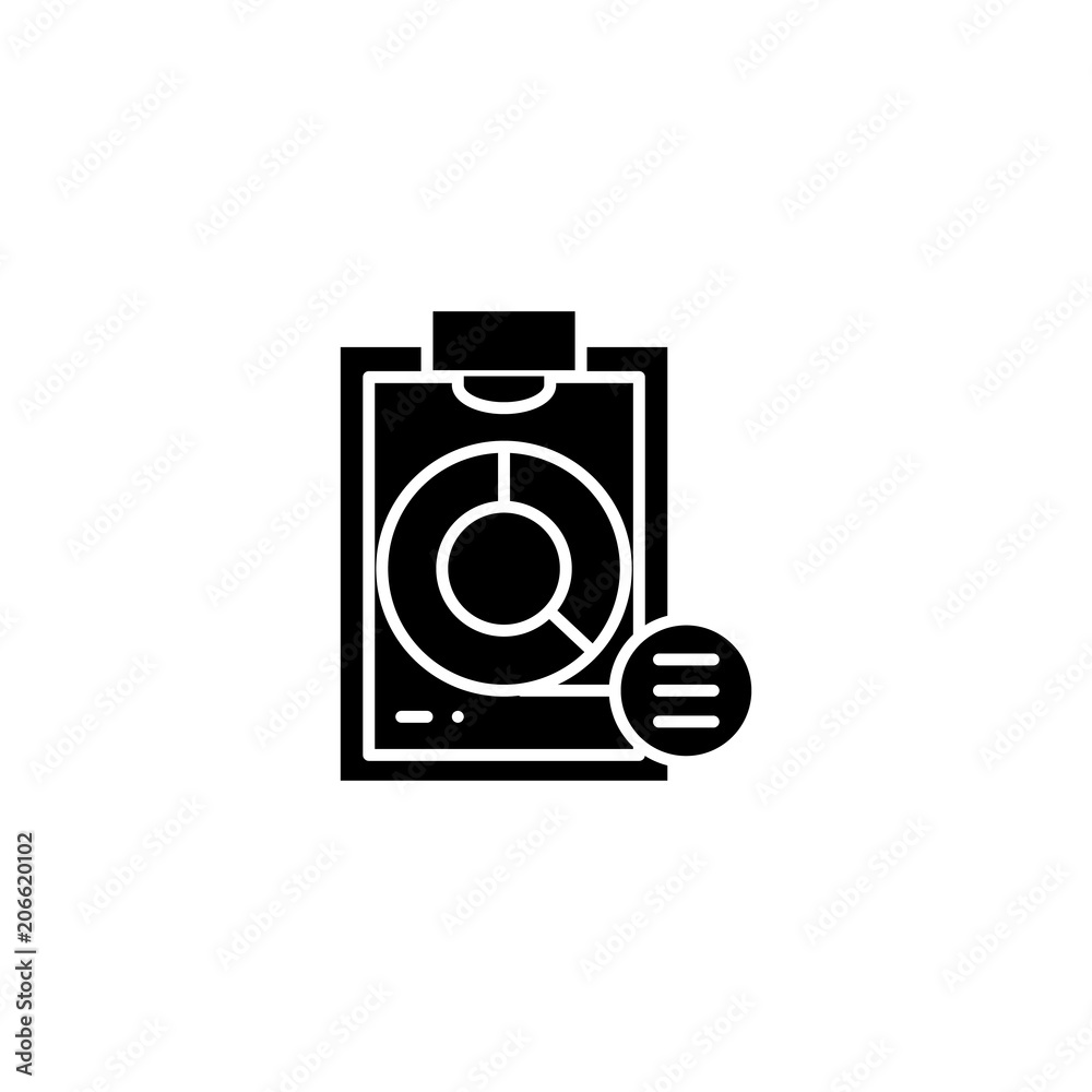 Pie market chart black icon concept. Pie market chart flat vector ...
