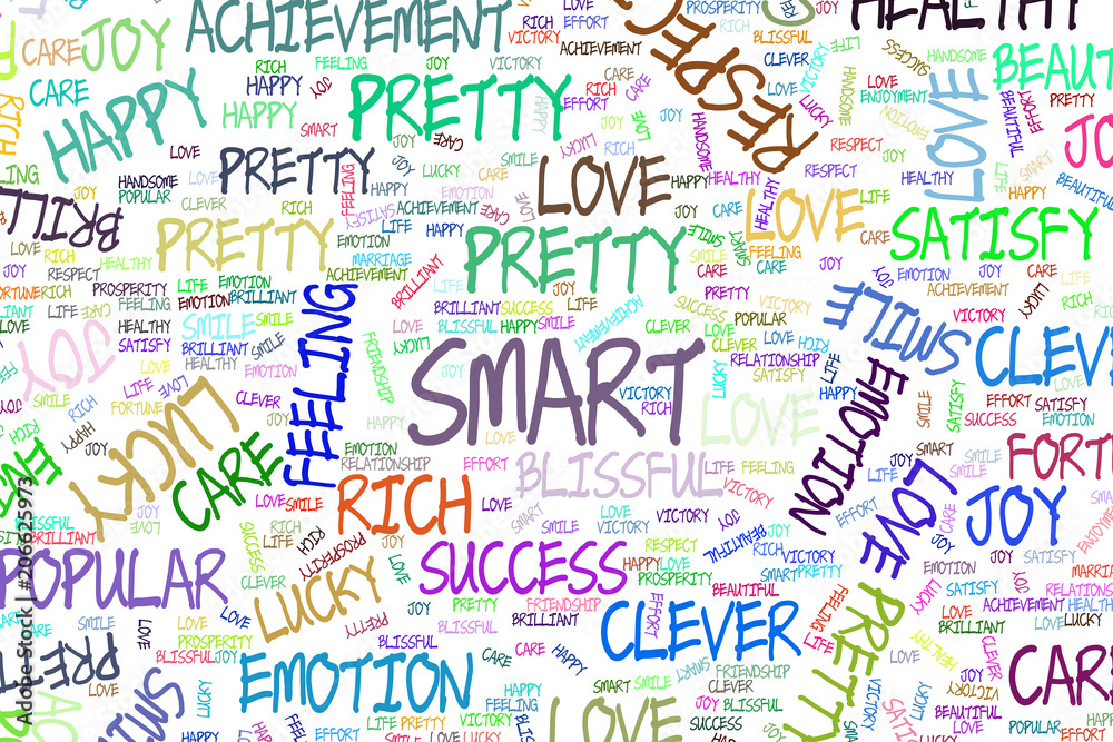 Smart, decorative hand drawn positive emotion word cloud illustrations ...
