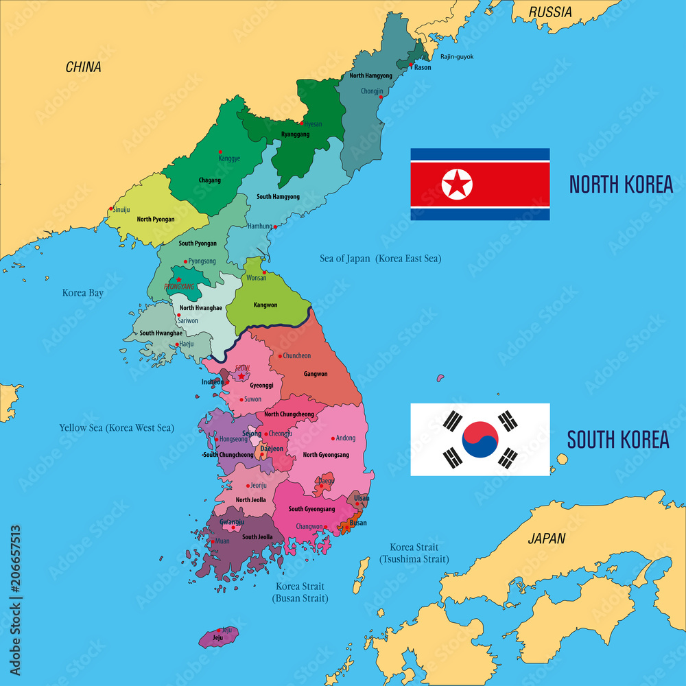 Korea vector colorful map Stock Vector | Adobe Stock