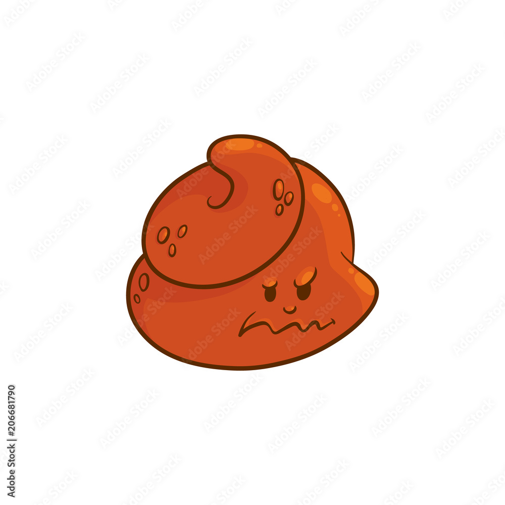 Poop cartoon character - angry emoticon of poo isolated on white ...