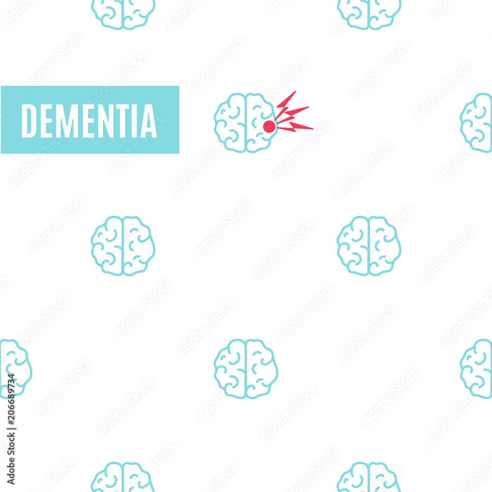 Dementia pattern poster. Medical pattern of healthy brains and one ...