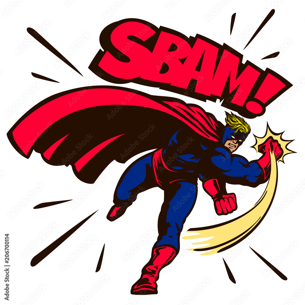 Pop art comic book style superhero fighting and throwing punch vector ...