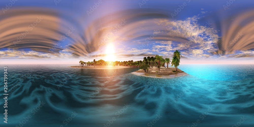 sunset on a tropical beach with palm trees, hdri, Environment map ...