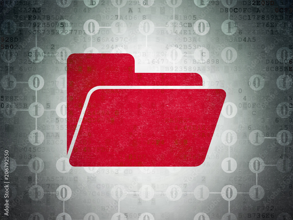 Finance concept: Painted red Folder icon on Digital Data Paper background with Scheme Of Binary ...