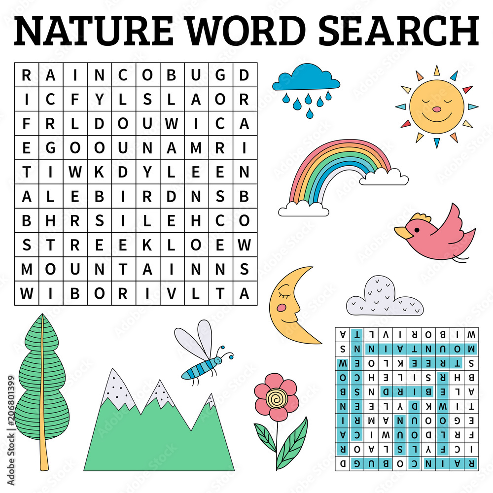 Nature word search game for kids in vector Stock Vector | Adobe Stock