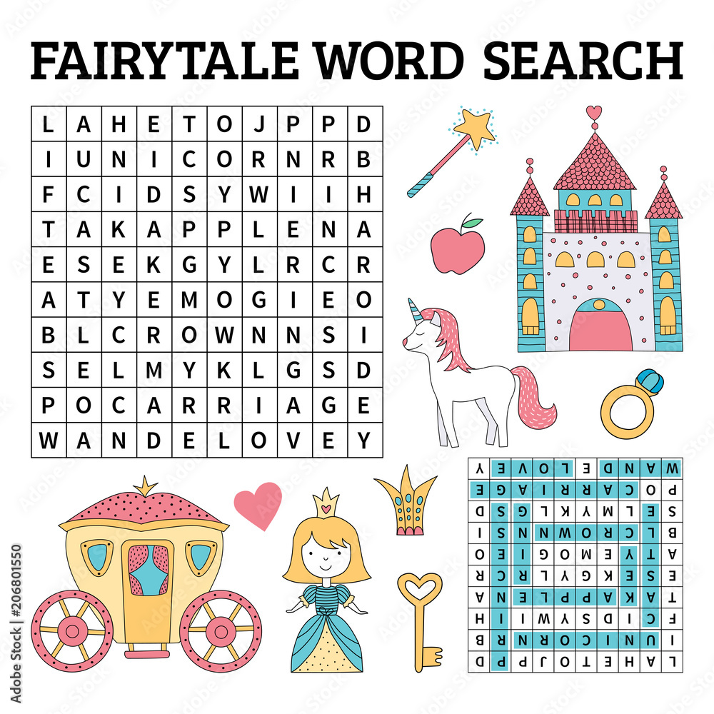 Fairytale word search game for kids in vector Stock Vector | Adobe Stock