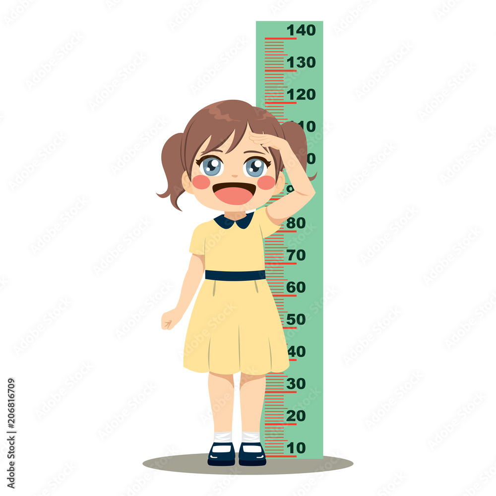 Cute little girl measuring her height with wall ruler Stock Vector ...