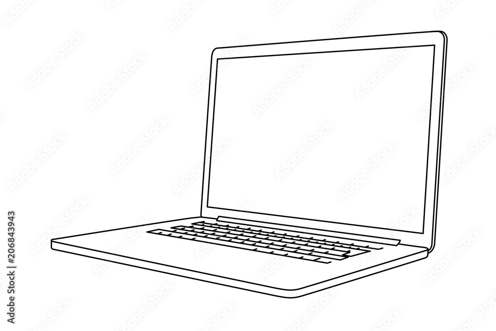 Hand drawing of a laptop. Perspective view. Stock Vector | Adobe Stock
