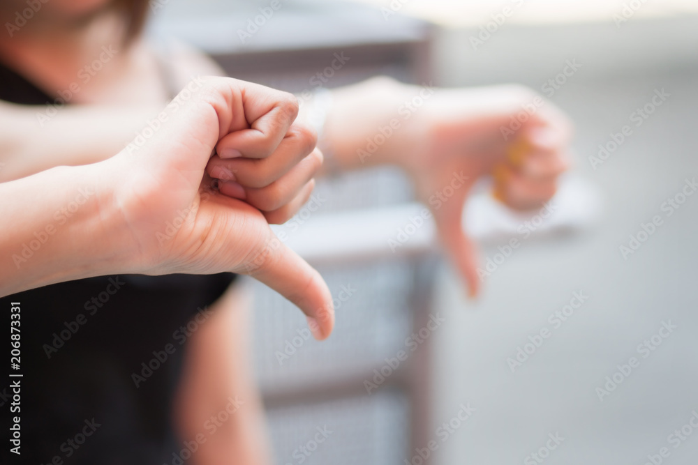 thumb down hand from angry people; women hand showing rejecting thumb ...