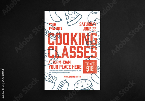 Cooking Class Flyer Layout with Outlined Food Illustrations. Buy this ...