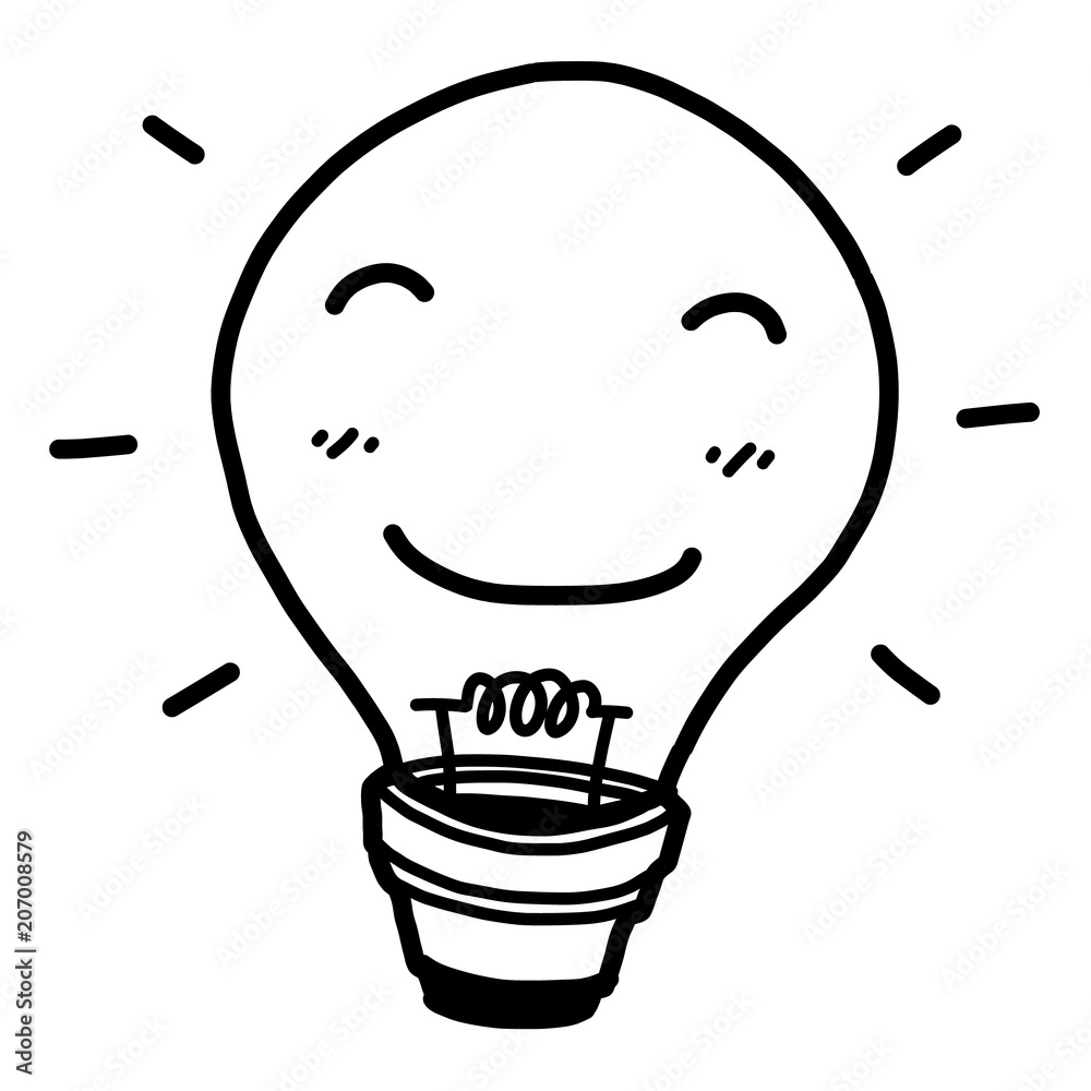 smile light bulb / cartoon vector and illustration, black and white ...