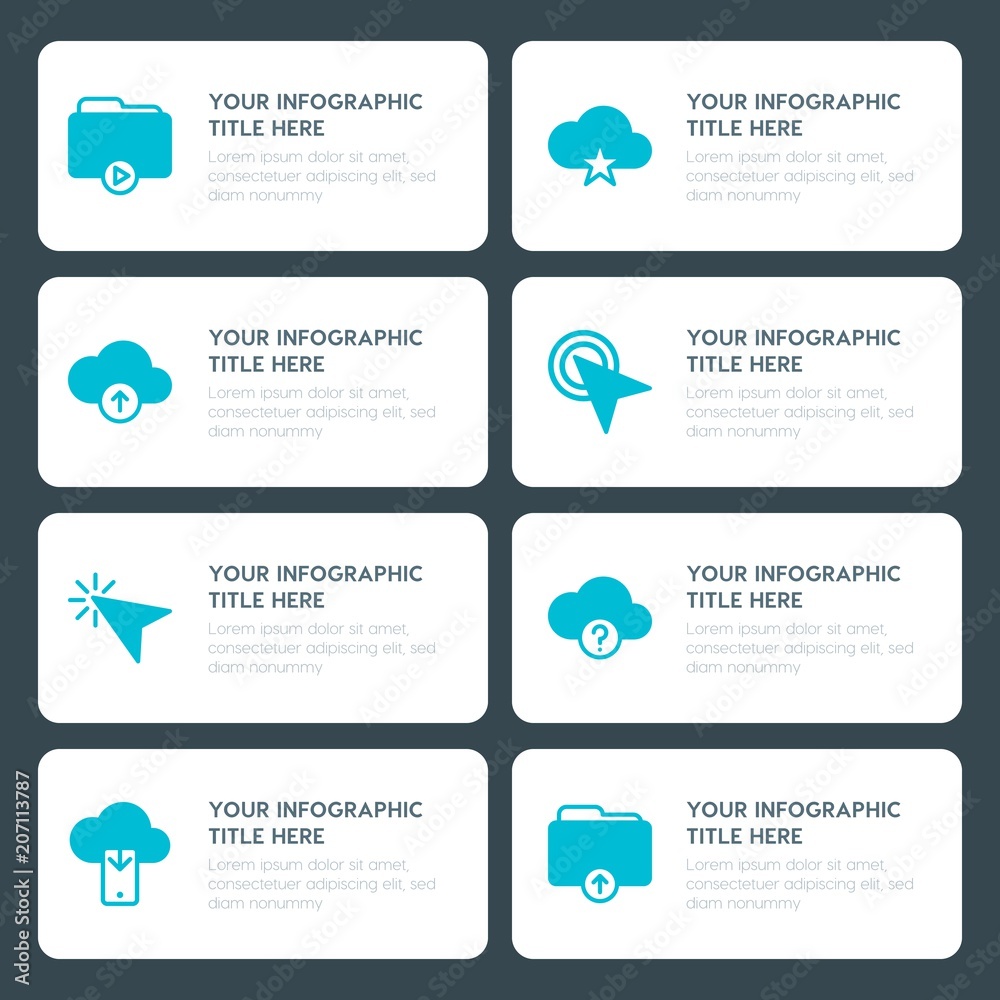 Flat cloud and networking, arrows, folder, cursors infographic timeline ...