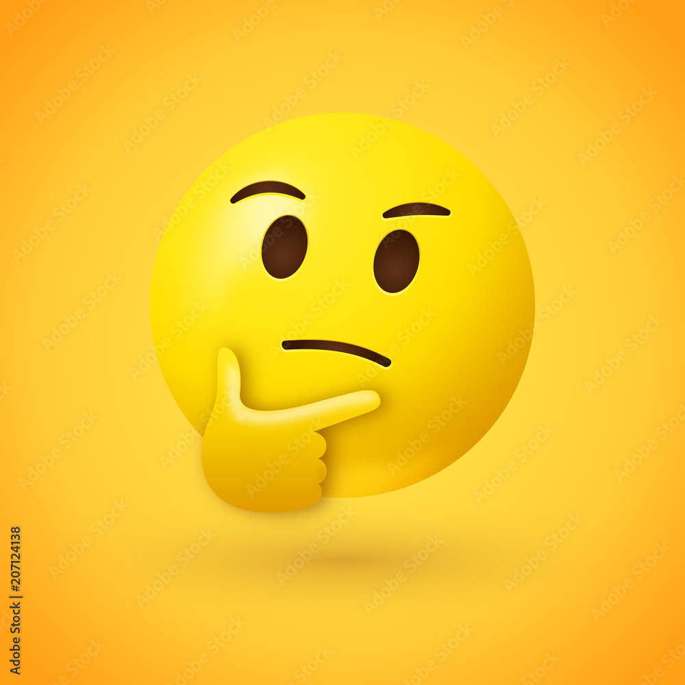 Thinking face emoji - emoticon face shown with a single finger and ...