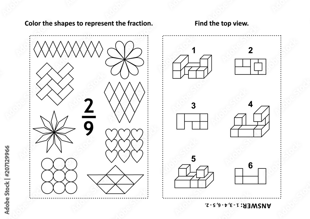 Two visual math puzzles and coloring pages. Color the shapes to ...